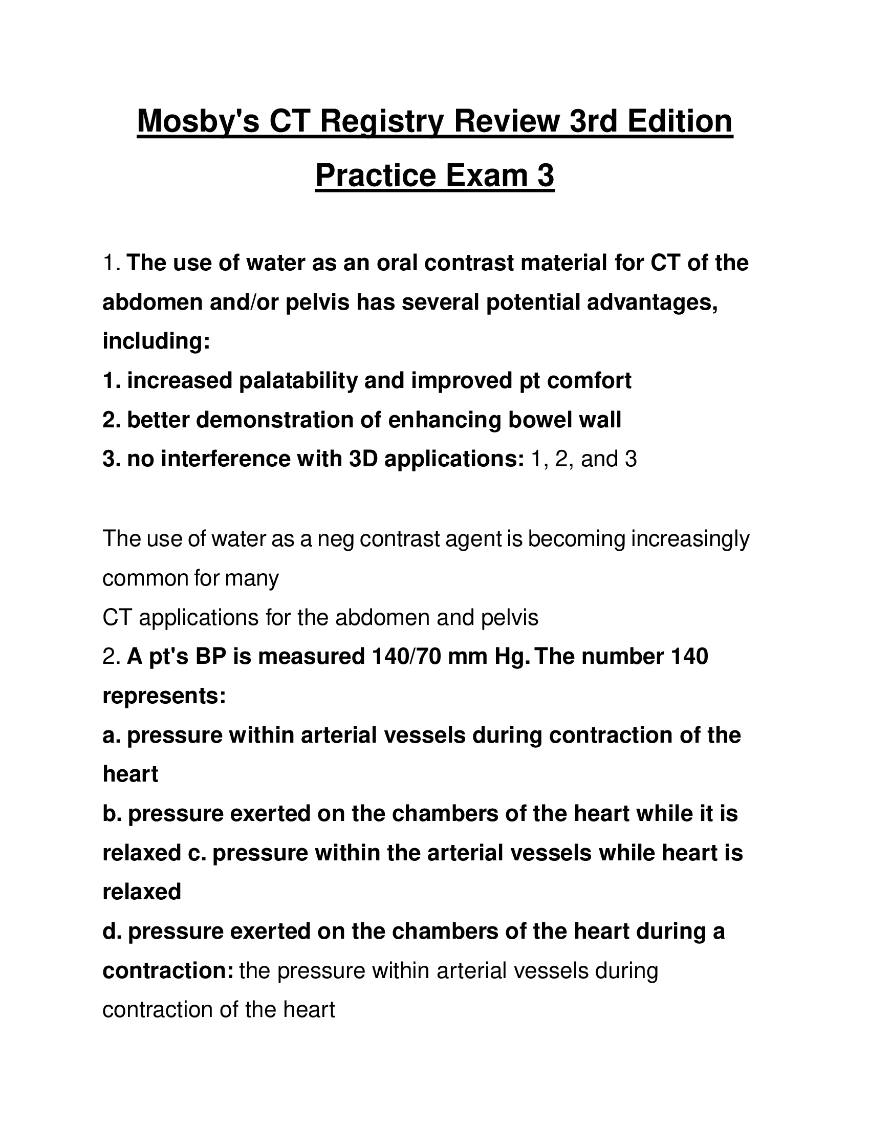 Mosby's CT Registry Review 3rd Edition Practice Exam 3 Questions and ...