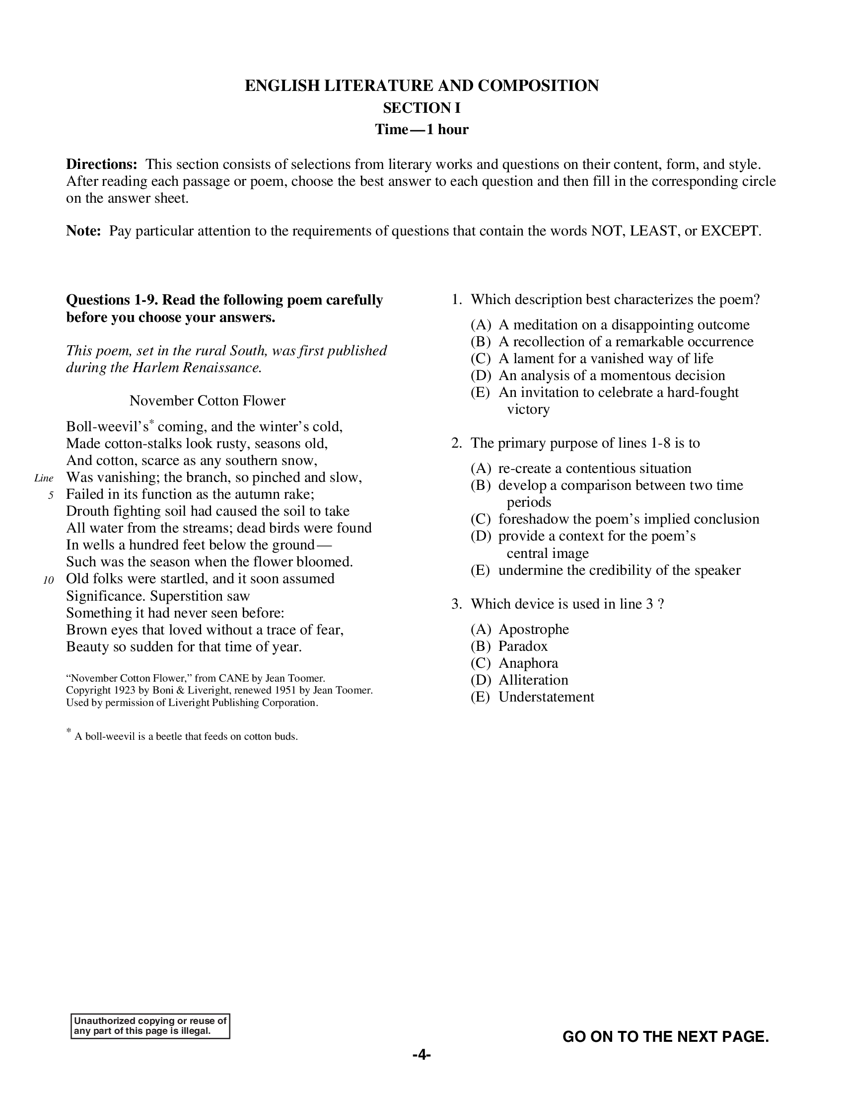 Answer Key for AP English Literature and Composition Practice Exam ...