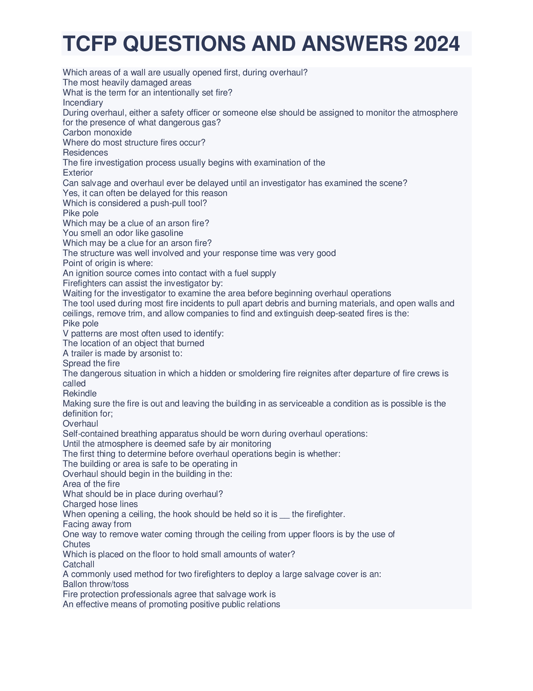 (TCFP) Texas Commission on Fire Protection - QUESTIONS AND ANSWERS ...