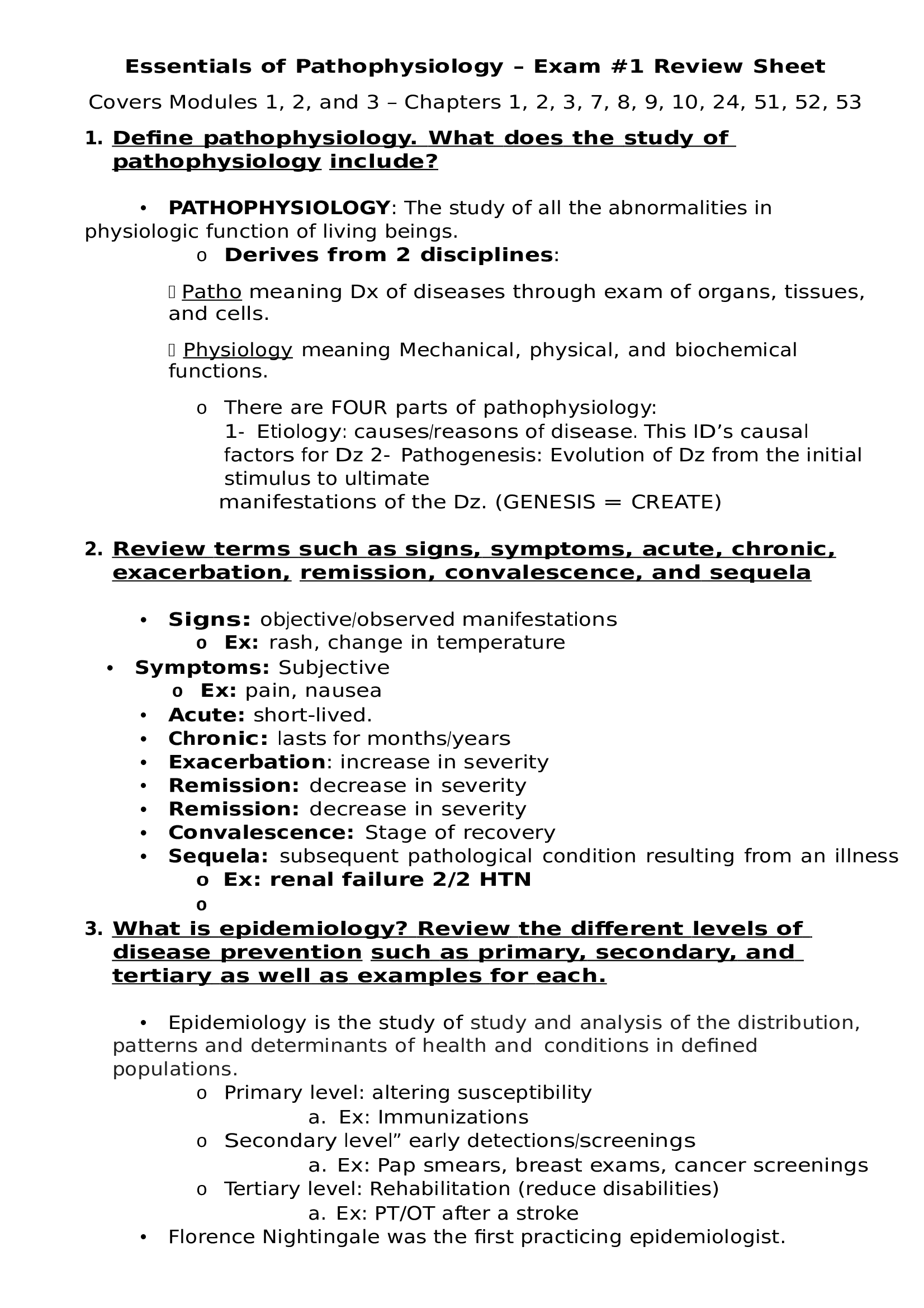 Essentials of Pathophysiology Covers Modules 1, 2, and 3 EXAM REVIEW ...