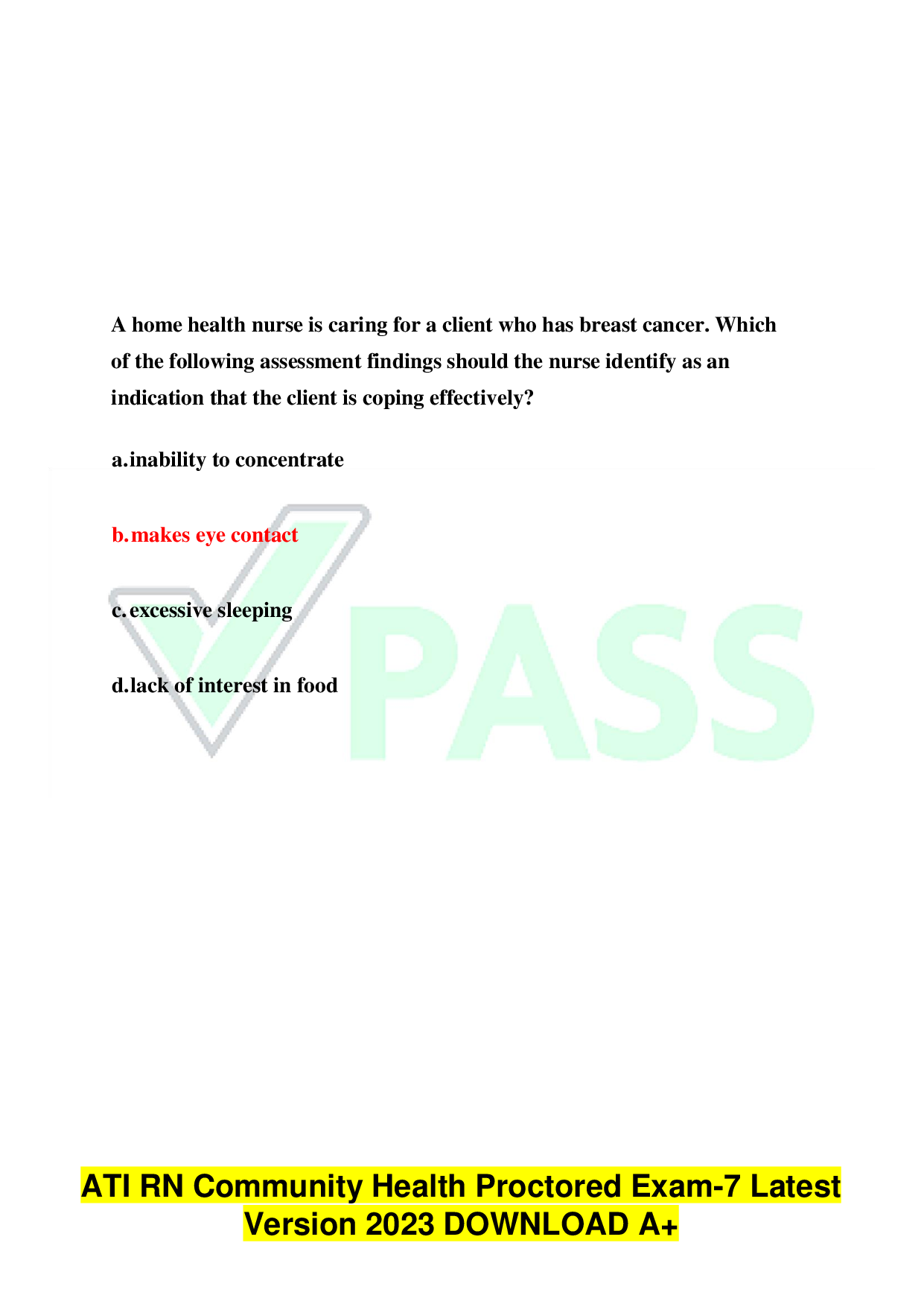 ATI RN Community Health Proctored Test Bank 2023 Latest (7 Versions ...