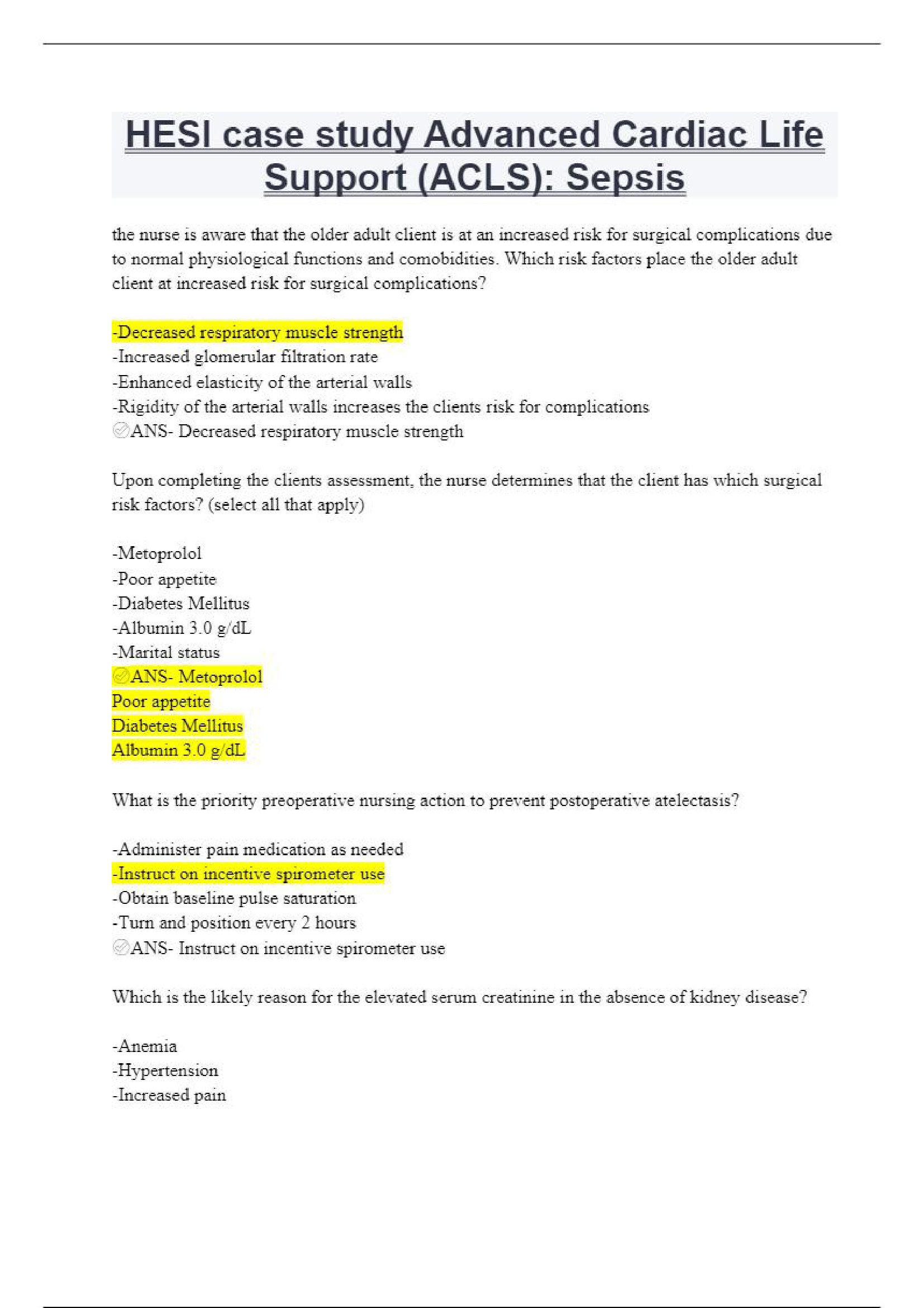 HESI ACLS Sepsis Answered , HESI case study Advanced Cardiac Life ...