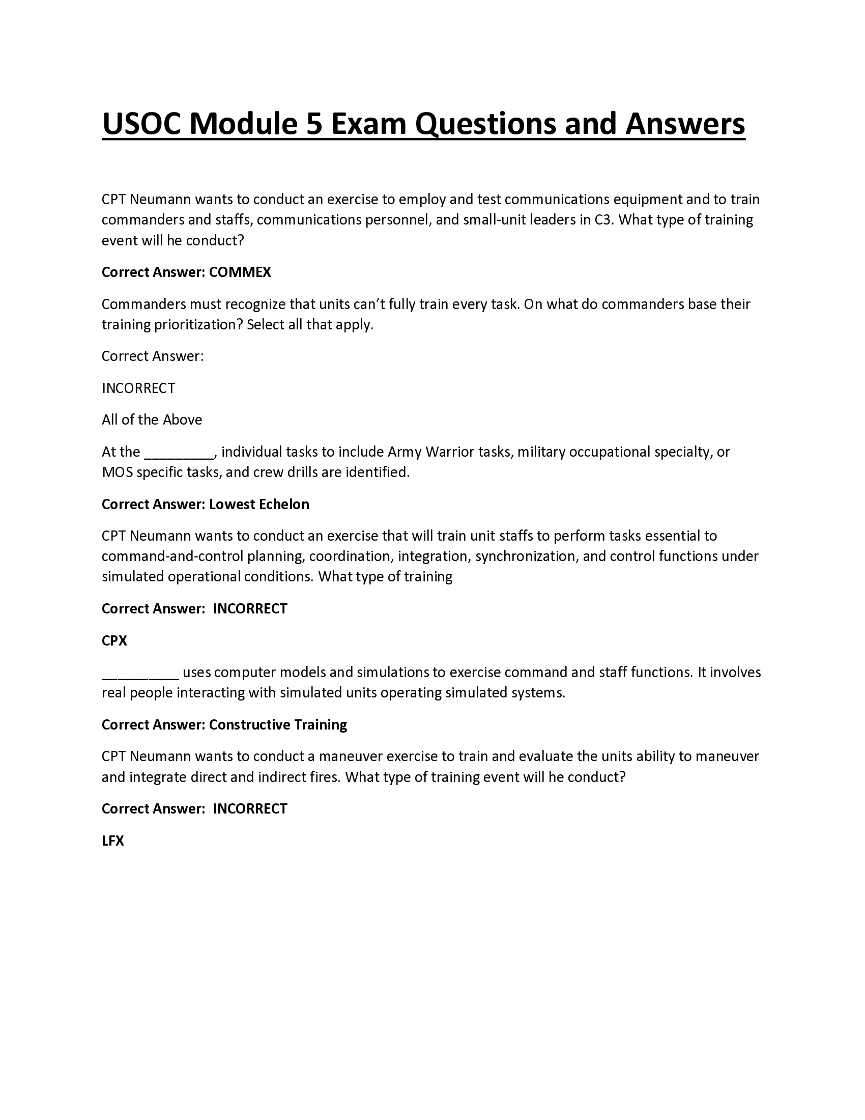 USOC Module 5 Exam Questions and Answers 2025 - Pasing Grades