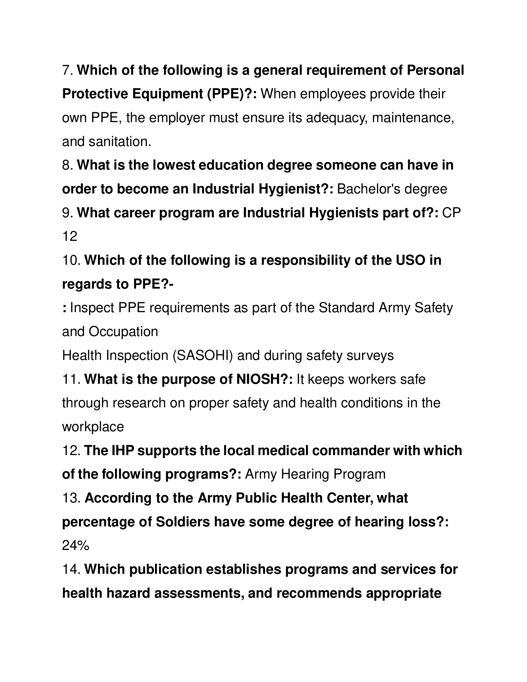 USOC Module 4 - Occupational Health Exam with Answers - Pasing Grades