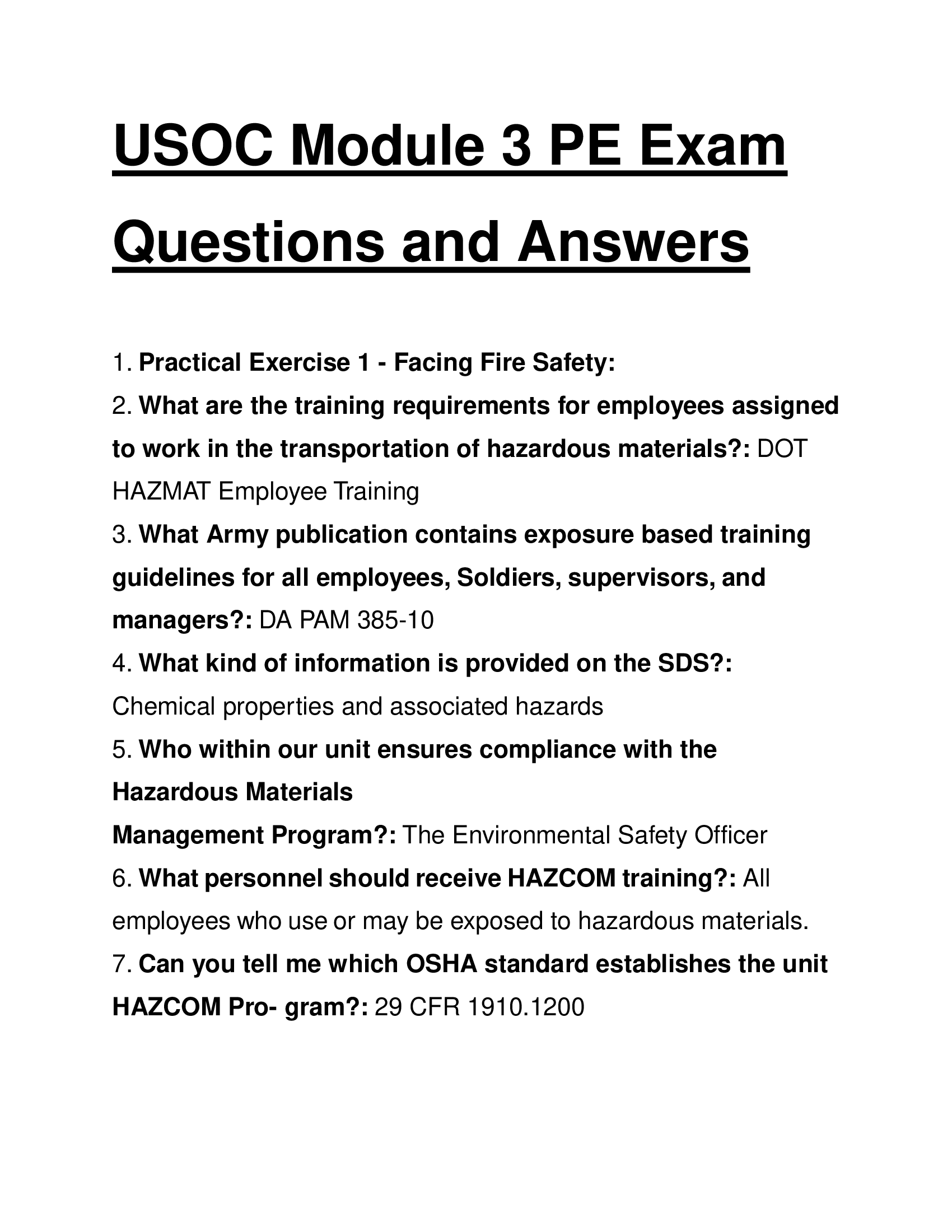 USOC Module 3 PE Exam Questions and Answers 2025 - Pasing Grades
