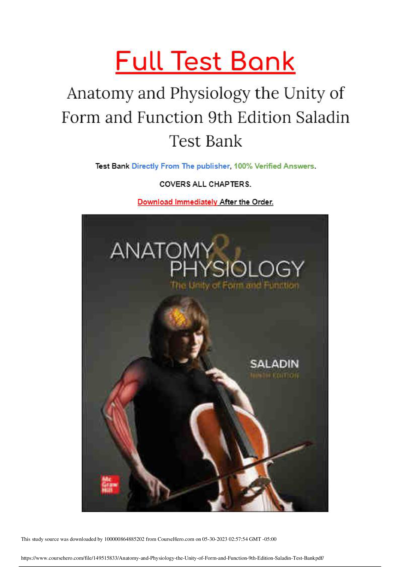 Test Bank for Anatomy & Physiology, The Unity of Form and Function 9th ...