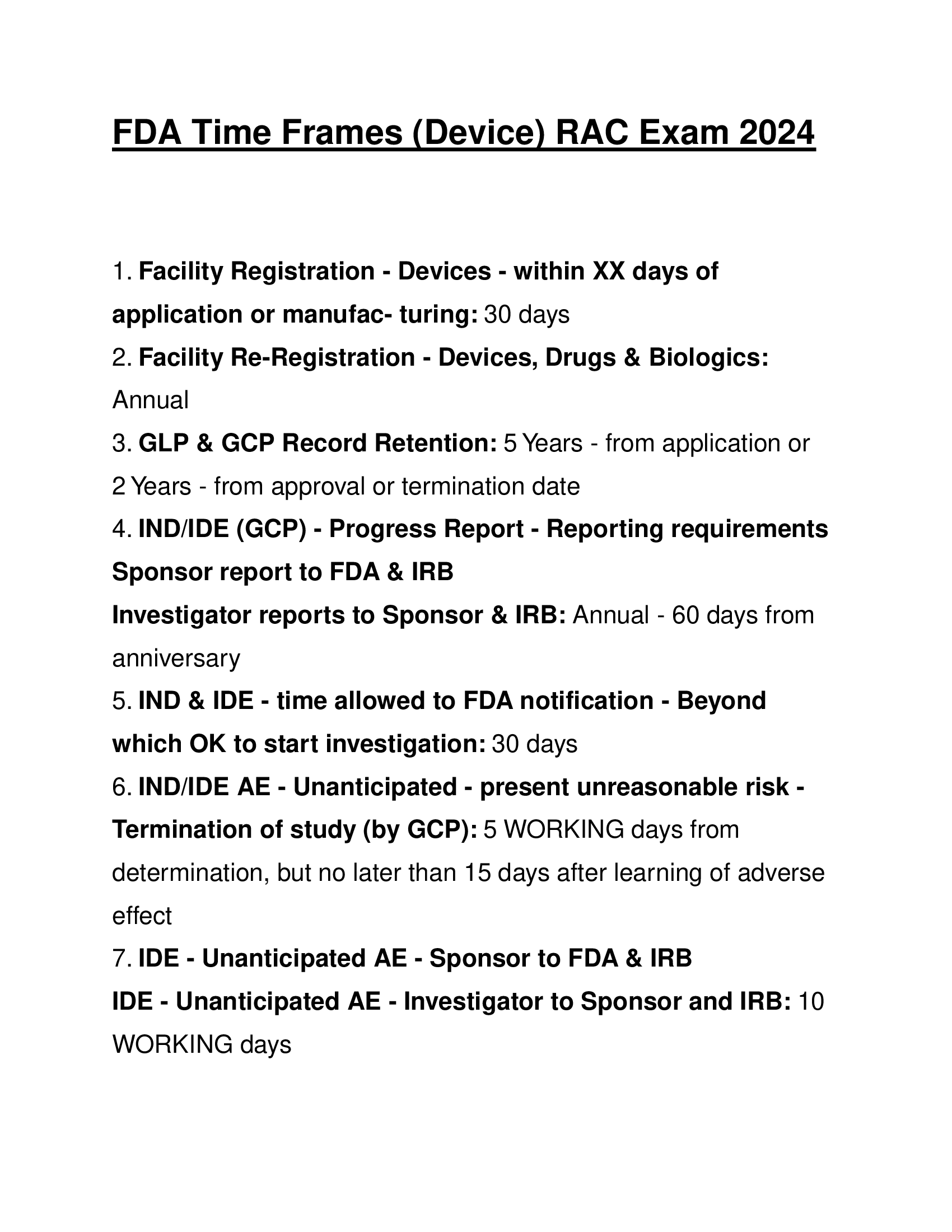 FDA Time Frames (Device) RAC Exam 2026 - Pasing Grades