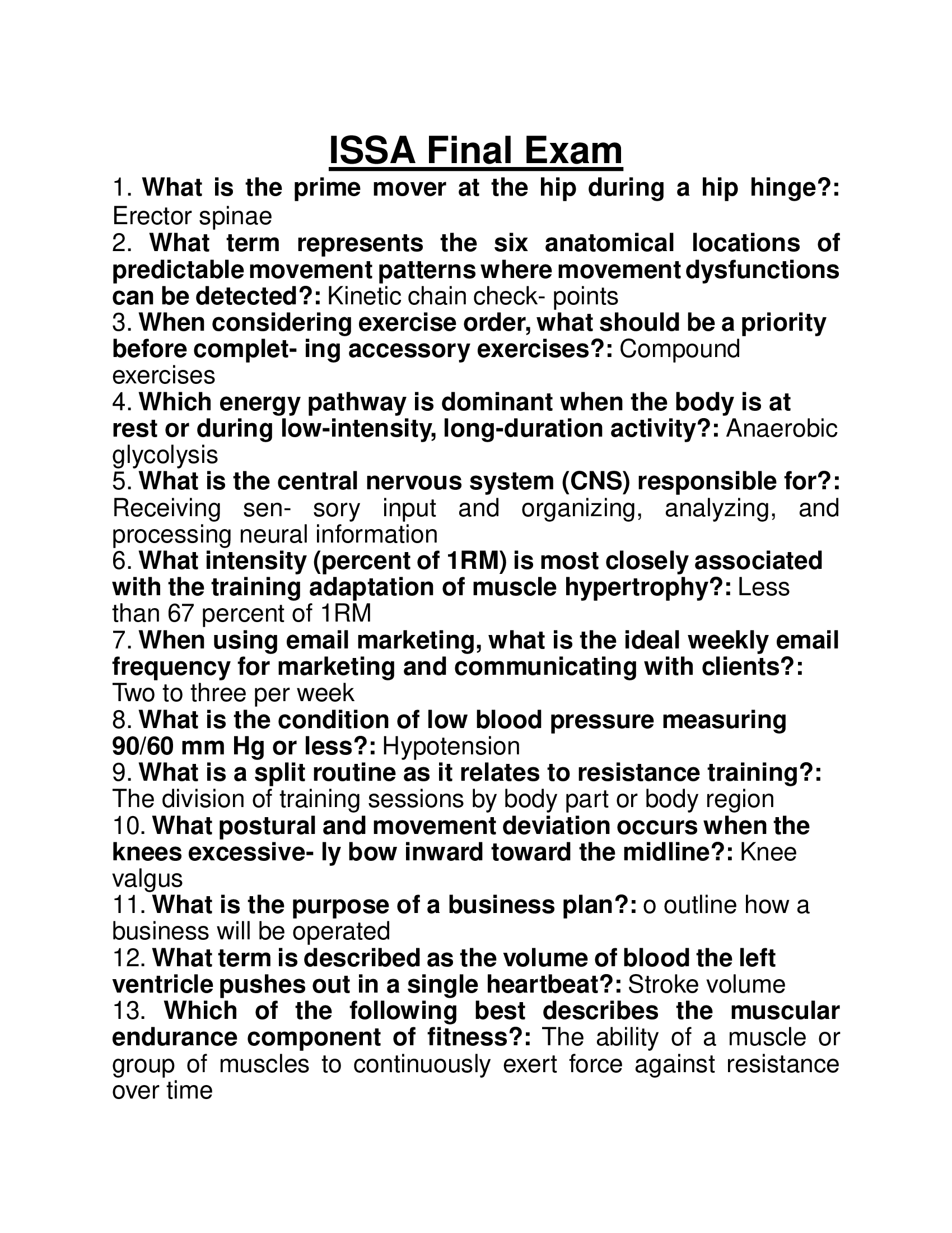 ISSA Final Exam Latest Version 1 & 2 with Answers 2024 - Pasing Grades