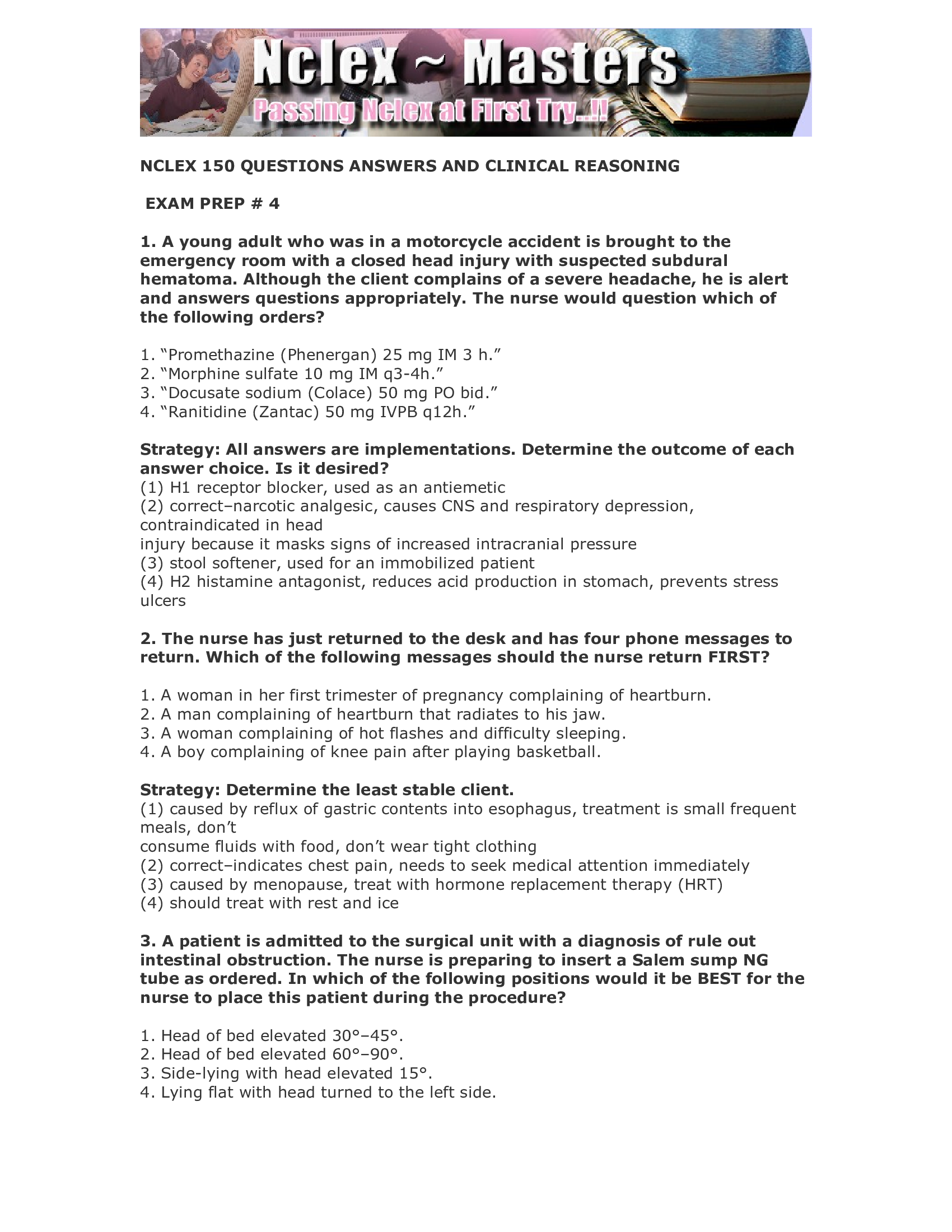 NCLEX EXAM MASTERS 150 QUESTIONS AND EXPLAINED ANSWERS REAL EXAM ...