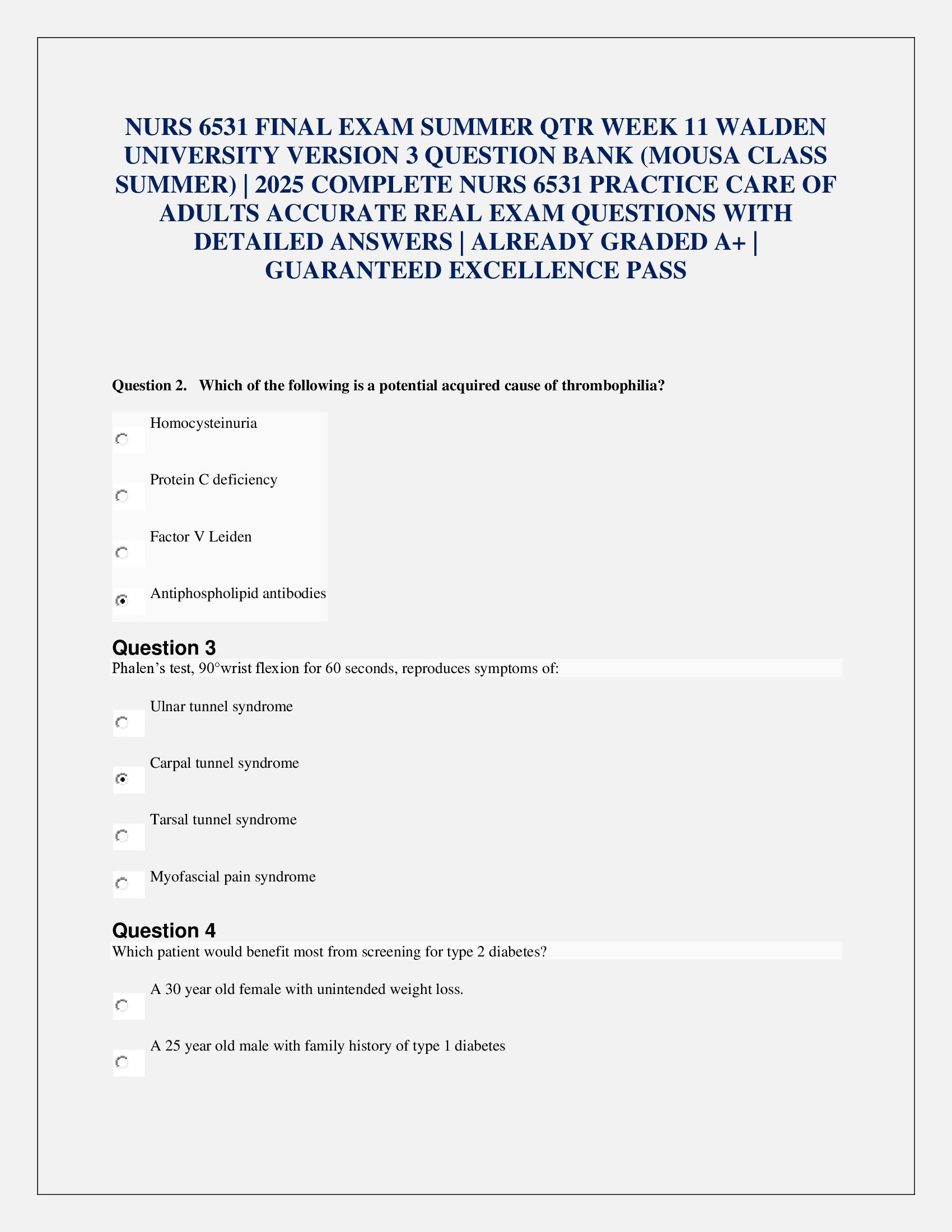 NURS 6531 Final Exam – Week 11 Summer Quarter 2025 | Walden University ...