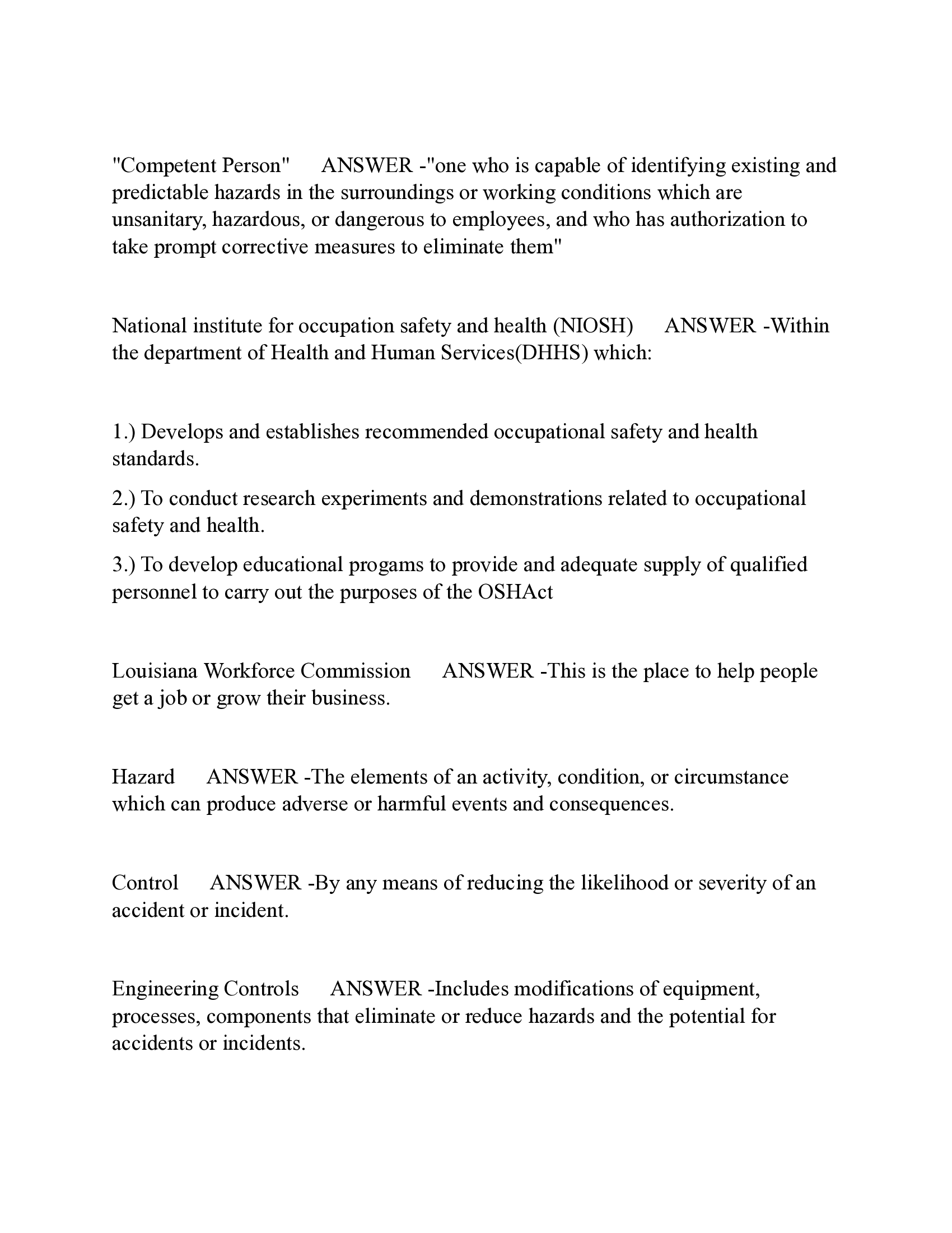 Occupational Safety and Health Administration (OSHA) - Test 1 Study ...